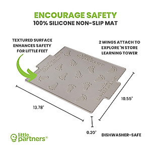 Little Partners Silicone Mat, Only Compatible with The Explore 'N Store Learning Tower Platform (Not The Learn 'N Fold Learning Tower, LT, LTD, or Chef Series), Non-Slip Grip Washable Protector (Grey)