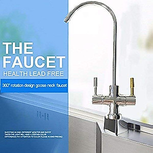 Aramox Faucet, 1/4'' Double Holes Sink Faucet Tap Chrome Reverse Osmosis RO Drinking Water Filter