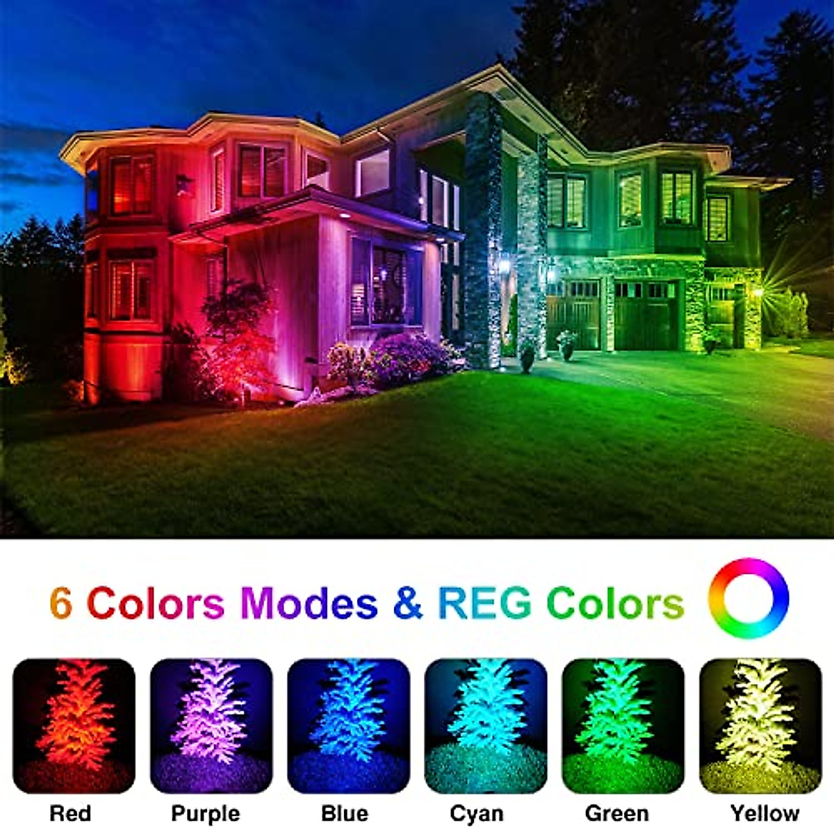 T-SUN RGB Solar Spotlight Outdoor, Color Changing Spot Lights IP65 Waterproof Garden Lights Lawn Light Outdoor Spotlight Auto On/Off for Garden Yard Lawn Path 2 in 1
