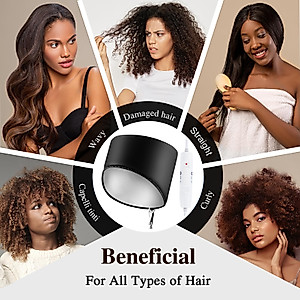 Heated Electric Thermal Steamer Cap for Natural Black Afro Hair - Hot Spa Treatment Hat with Temperature Control for Deep Conditioning at Home - Black
