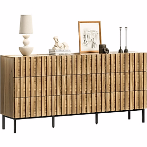 UEV 9 Drawer Dresser for Bedroom, Mid Century Style Fluted Dresser,59" Dresser with 9 Drawers,Long Chest of Drawers TV Stand Dresser for Bedroom,Living Room,Hallway