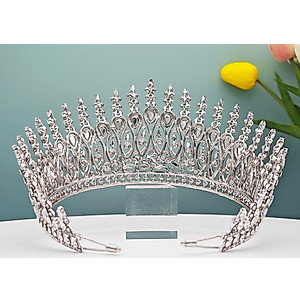 Tall Wedding Tiaras for Bride Large Queen Crowns 5A Cubic Zirconia Princess Bridal Headband Big Pageant Crown for Women Crystal Headpiece Silver Hair Accessories