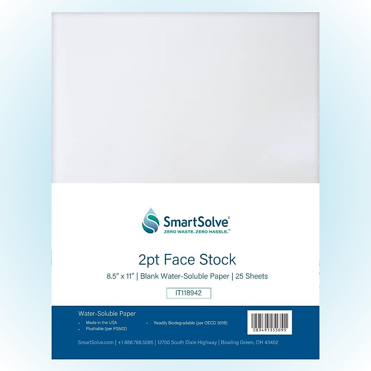 SmartSolve - IT118942 2pt Water-Soluble Translucent Paper, 8.5" x 11", White (Pack of 25)