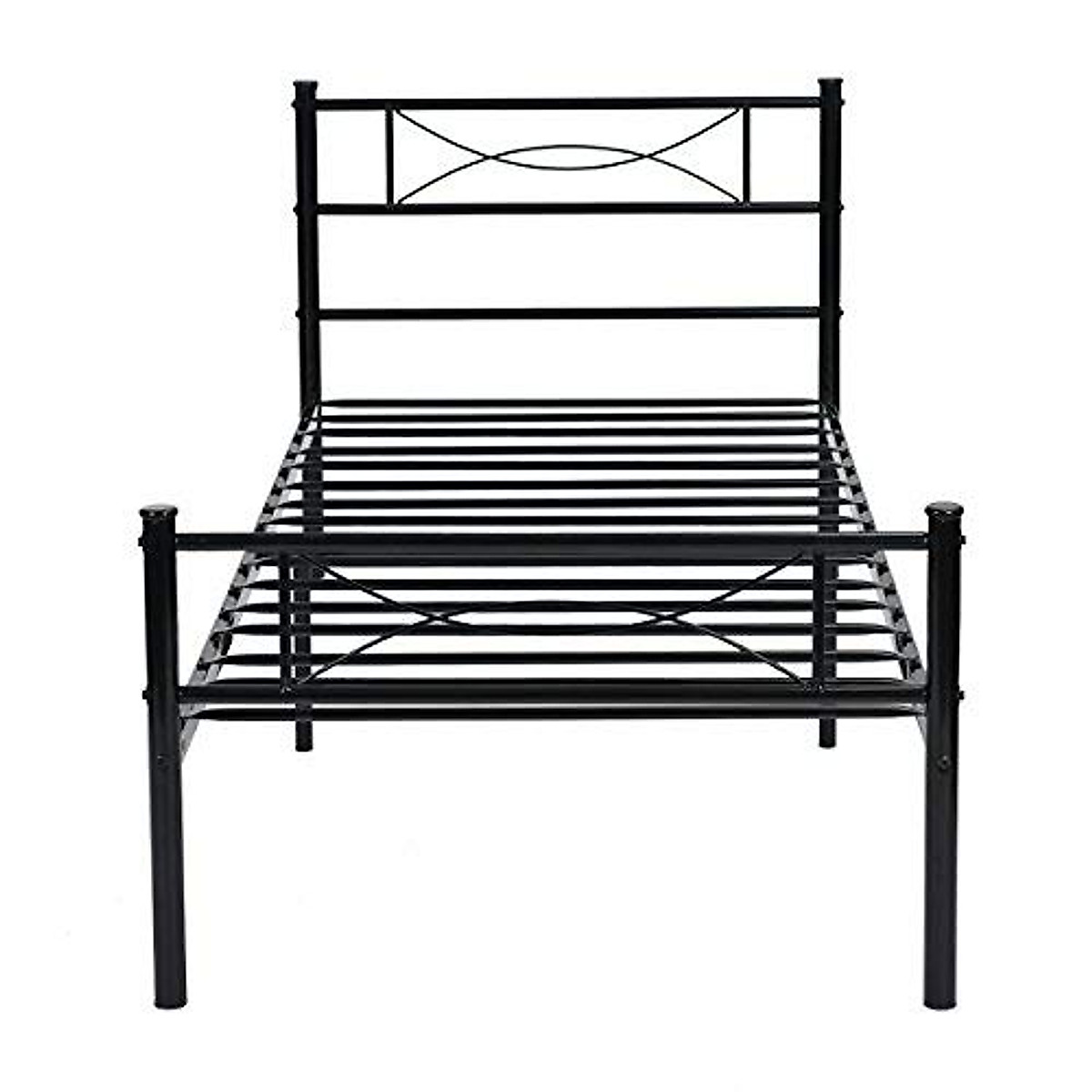 SimLife Metal Bed Frame Twin Size 6 Legs Two Headboards Mattress Foundation Steel Platform Bed for Kids Box Spring Replacement Black