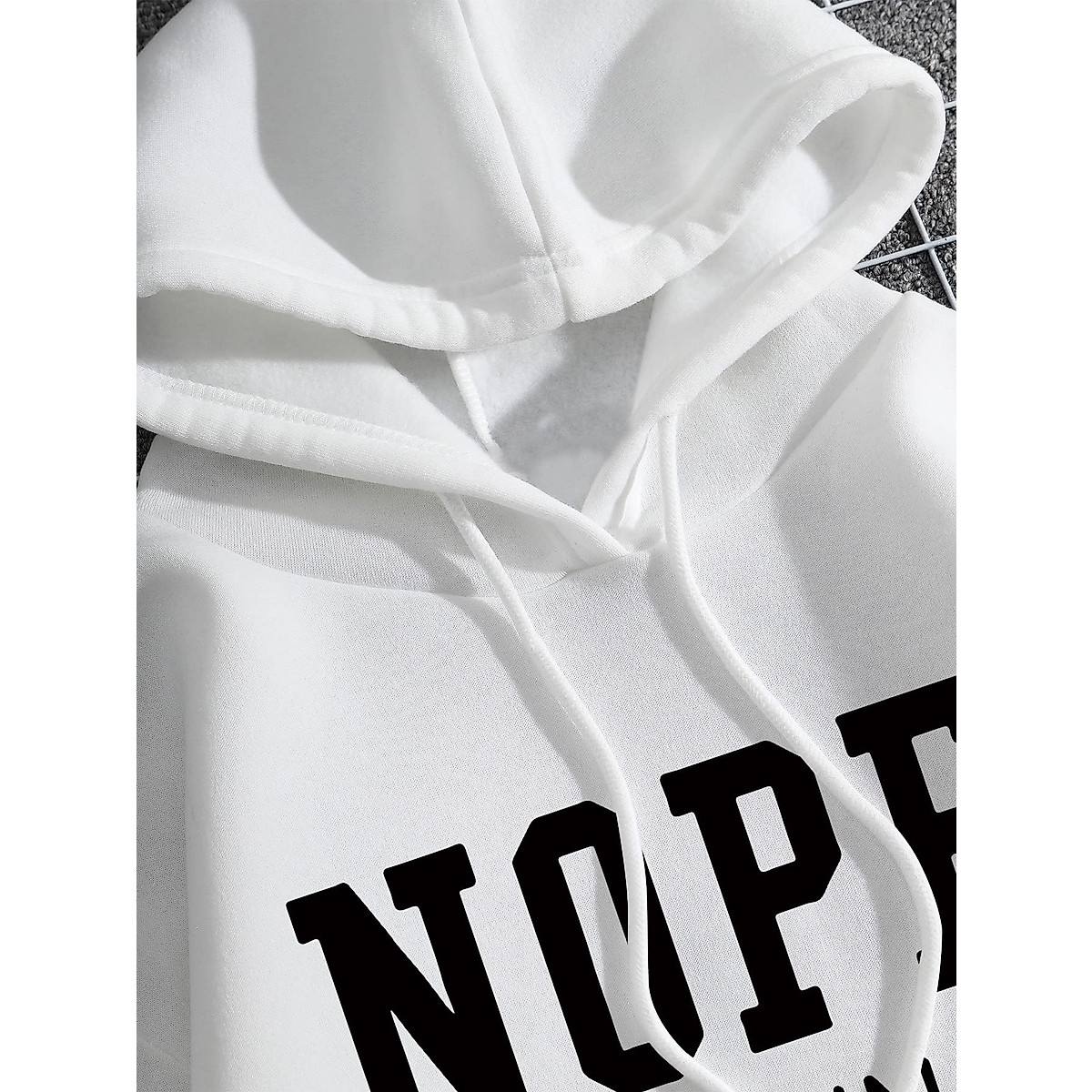 SHENHE Women's Slogan Letter Print Long Sleeve Hooded Sweatshirt Pullover Hoodie Tops White L