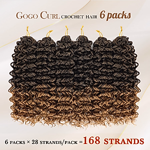 Dansama GoGo Curl Crochet Hair 14 Inch 28 strands Curly Crochet Hair, Ocean Wave Crochet Hair Water Wave Synthetic Braiding Hair Extensions for Black Women (14 inch (Pack of 6), T1B/27)