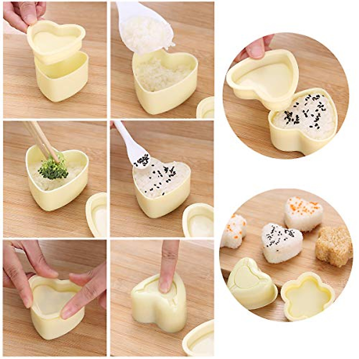Triangle Sushi Mold,Heart-shaped Sushi Mold, Plum Blossom Sushi Mold Form Sushi Mold Onigiri Rice Mold DIY Tool, Yellow(6pcs)