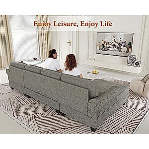 Ucloveria Sofas & Couches, Modern U-Shaped Sectional Sofa with Sleeper Sofa Bed and Double Storage Spaces, 3 Pillows Included, Reversible Chaise for Living Room Furniture Sets, Gray