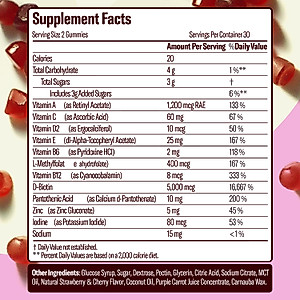 Paya Health Skin Retinol and Biotin Gummies for Clear, Smooth Skin, Healthy Hair & Nails | Supplement with Zinc, Vitamins A, E and C | Non-GMO, Gluten-Free, Cherry Flavor, 60 Count