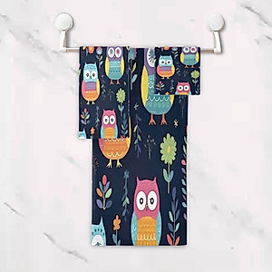 Flradish Cute Owls Towels 3 Pack Bath Towels for Bathroom Set Soft Cotton Highly Absorbent Lightweight & Quickdry Towel Set 1 Bath Towel,1 Hand Towel,1 Washclothe