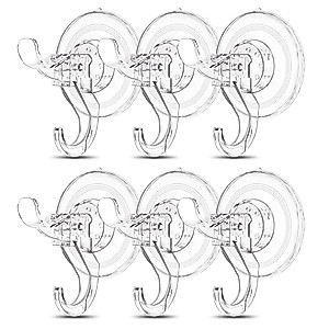 Goabroa Suction Cup Hooks, 6 Pack Clear 10 lbs Holding Suction Cup Dual Hooks Holder, Suction Cups for Glass, Waterproof Reuseable Suction Hanger for Bathroom, Shower, Kitchen