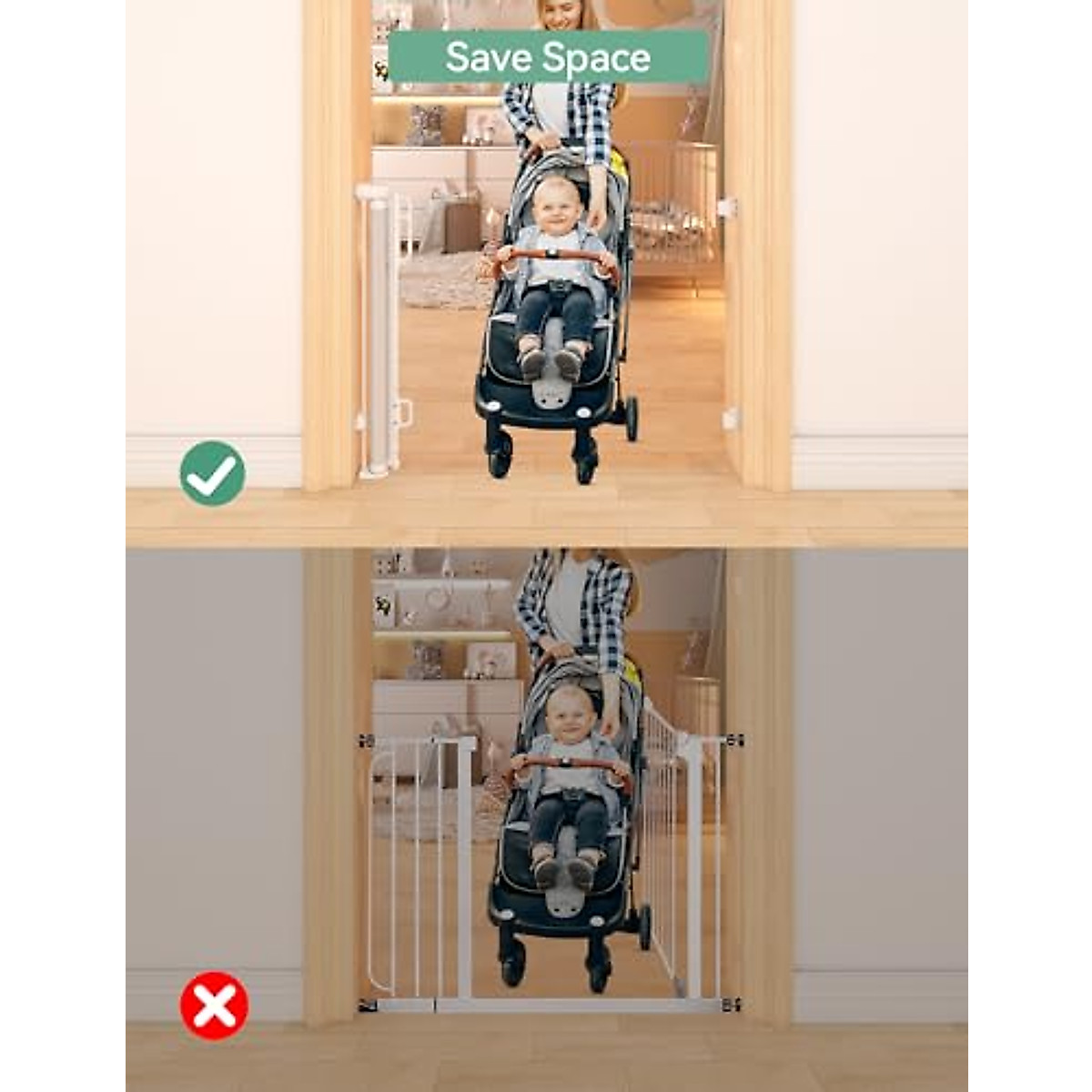 Momcozy Baby Gate, Auto Lock Retractable Baby Gate or Dog Gate, 【Auto Lock】33” Tall, Extends to 55” Wide, Mesh Safety Baby Gate for Stairs, Indoor, Outdoor, Doorways, Hallways