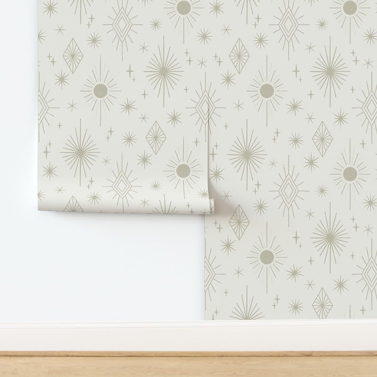Peel & Stick Wallpaper Swatch - Beige Star Space Retro Neutral 60'S Whimsical Whimsy Magic Celestial Magical Boho Custom Removable Wallpaper by Spoonflower