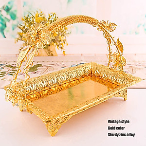 Pwshymi Coffee Serving Tray, Vintage Style Serving Tray Sturdy Zinc Alloy Elegant Metal Serving Gold Tray for Home Bar Cafe Kitchen Dining Entertaining Dinnerware Serveware Servi