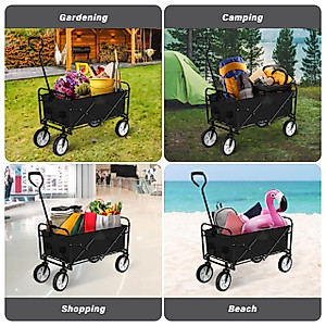 YSSOA Folding Garden Cart PRO, Collapsible Handy Wagon with 360 Degree Swivel Wheels & Adjustable Handle,220lbs Weight Capacity,Black