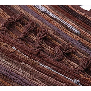 Zeafeel Chindi Rag Rug, Machine Washable Cotton Reversible Rag Rug Hand Woven Multi Color Striped Area Rug Floor Rugs for Bedroom, Living Room, Kitchen and Laundry Room (20'' x 31", Coffee)
