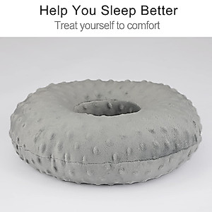 Heal n Hope Ear Piercing Pillow for Side Sleepers with Ear Hole for Ear Pain CNH, Piercing, Pain Relief Side Sleeping Pillow, Pressure Sore, Donut Pillow Ear Guard Minky Dot Light Gray