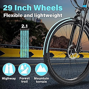 E·Bycco 29'' Electric Bike for Adults, 750W, 48V 13Ah Battery, 28-32MPH, 21 Speed, Lockable Suspension Electric Mountain Bicycle, Pedal Assist Cruise Commuter Ebike, UL Tested