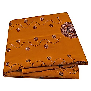Peegli Indian Vintage Orange Georgette DIY Fabric Traditional Dress Material Sequins Textile