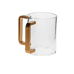 (D) Judaica Wash Cup Lucite Matt Handles Clear Negel Vasser Cup 4 7/8 H (Gold)