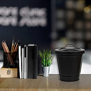 DOITOOL Desktop Iron Pot 2pcs Mini Table Trash Can with Lid Metal Countertop Garbage Bin Desk Wastebasket Trash Container for Home Office Mini Trash Bins