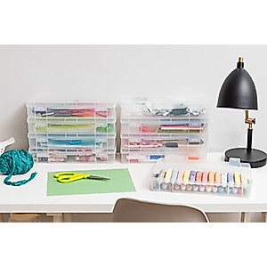 IRIS USA 10 Pack Large Plastic Art Craft Sewing Supply Organizer Storage Containers with Latching Lid, for Paint Brush, 12" Ruler, Tools, Ribbons, Washi Tape, Toys, Ornaments, Stackable, Clear