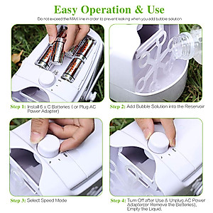 EASYCEL Bubble Machine, Automatic Bubble Blower Machine, Portable Bubble Maker for Outdoor and Indoor Use, Powered by Plug-in or Batteries with Two Speed Modes (White)
