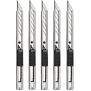 Gebildet 5pcs Professional Stainless Steel Lockable Cutter Knife / 9mm Snap Off Blades / 30 Degree Foil Knife/Utility Knife/Graphic Knife/Great for Foils, Wallpaper, Crafts, Cartons