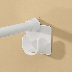 Adhesive Shower Curtain Rod Holder, Curtain Rod Bracket with Adhesive Pieces No Drilling Spring Tension Rod Retainer for Bathroom Kitchen Wardrobe | Rod End Diameter within 0.86inch 2pcs White
