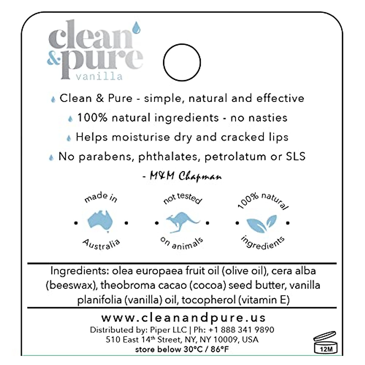 Clean & Pure Lip Balm 2-Pack (Vanilla) | Manuka Honey Beauty Products | Lip Care Set With 100% All Natural Beeswax and Vitamin E Oil | Flavored Lip Balm for Dry, Chapped Lips