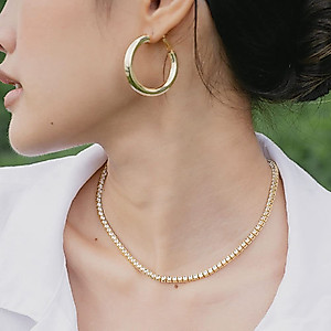 NYC Sterling Gold Plated Women's Magnificent 3mm Round Cubic Zirconia Tennis Necklace (Yellow, 16)