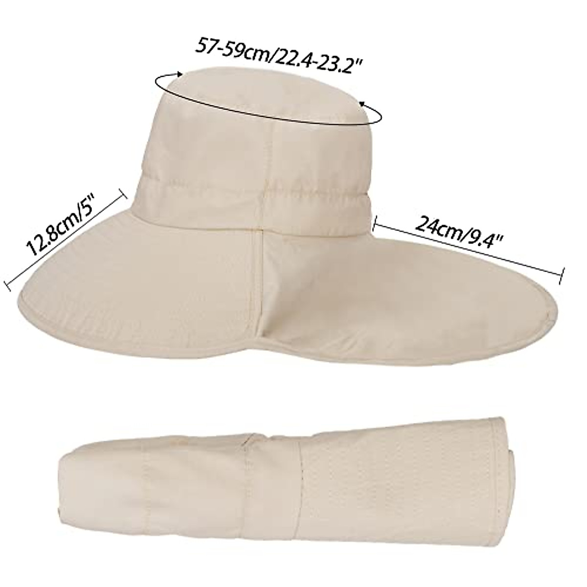 Outdoor Fishing-Hat Summer Sun-Hats for Women - Wide Brim UPF 50+ Fishing Hat UV Protection Hiking Hat with Neck Flap Cap Beige