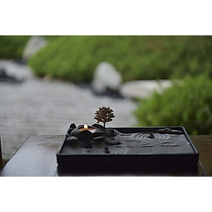ICNBUYS Handmade Zen Garden Pebbles Candle Holder Set with Zen Garden Tools, Sand, Base Tray and Free Accessories