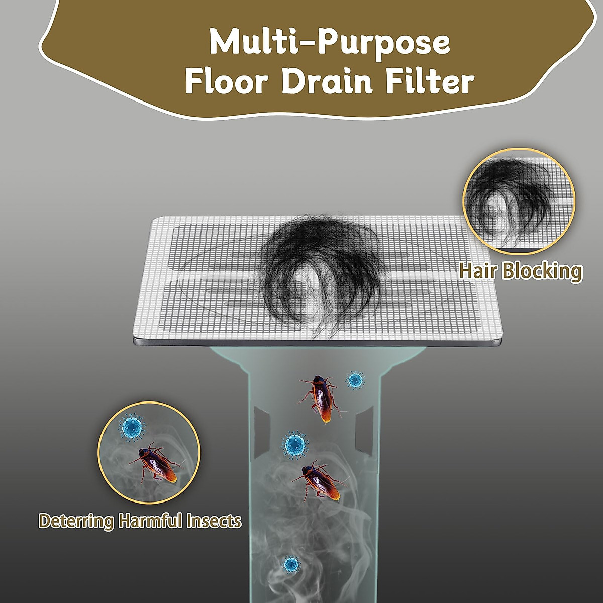 Obfuscate 50PCS Disposable Shower Drain Hair Catcher Mesh Stickers Bathroom Drain Hair Catcher for Bathroom, Laundry, Kitchen,Bathtub,Sink Square Shower Drain Mesh Sticker