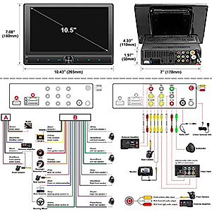 Trumsey Adjustable and Detachable 10.5" HD IPS Large Screen Single Din Car Stereo, CarPlay, Android Auto, Bluetooth Audio, Steering Wheel, Subw, Mirror Link, FM/AM Car Radio, Rear Camera, USB/SD/AUX