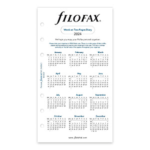 Filofax Calendar Diary Refill, Personal/Compact Size, Week-to-View, White Paper, Unruled, English, 2024 (C68421-24)