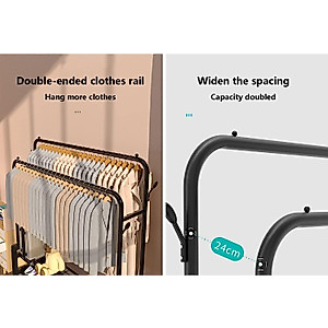 Double Garment Rail with Top Rod and 2-Tier Shelves Heavy Duty Stainless Steel Clothes Rack with Castors for Everyday Home Dormitory Hotel Adds Instant Closet Space (Color : Black, Size : 135CM)