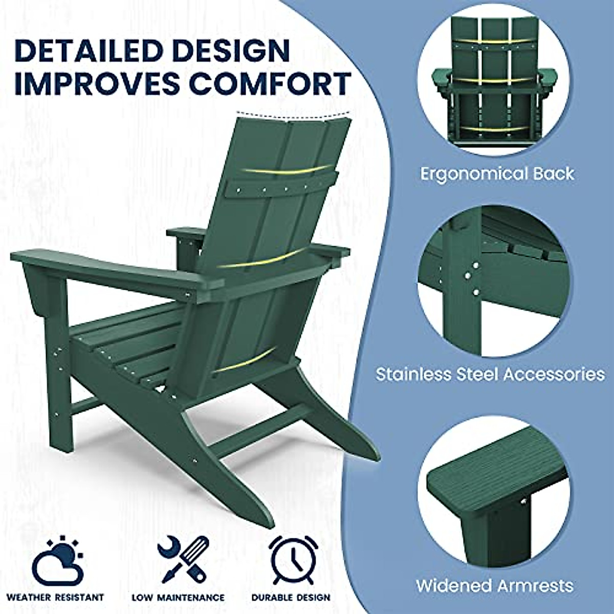 SERWALL Adirondack Chair Oversized Outdoor Fire Pits Chair Weather Resistant-Green