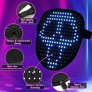 ORWINE LED Mask, Light Up Mask with Gesture Sensing, Unisex LED Lighted Face Transforming Mask for Festival Dj Cosplay Halloween Costume Masquerade Parties Christmas Gifts for Kids