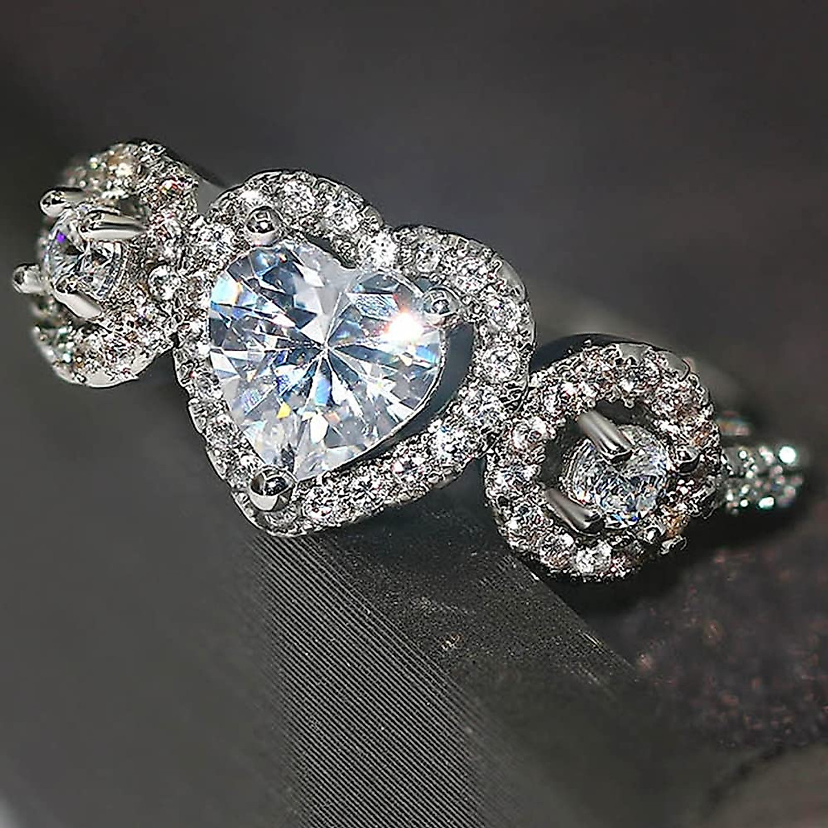 Jude Jewelers White Gold Plated Three Stone Heart Shaped Wedding Engagement Promise Statement Anniversary Ring (Silver, 9)