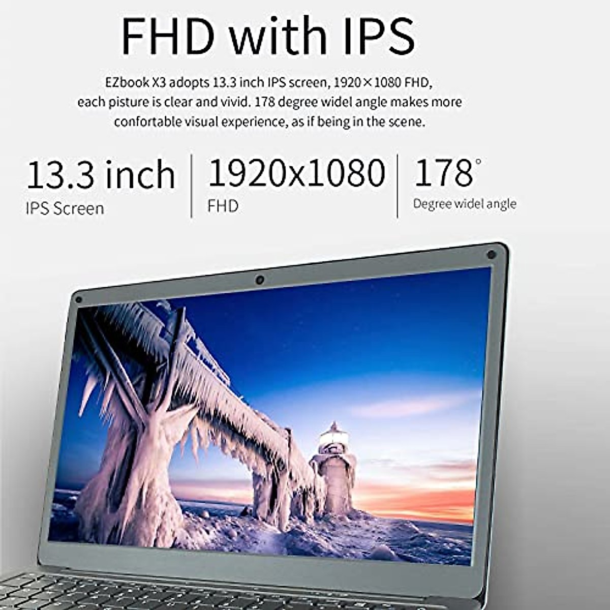 Dpofirs EZbook X3 Jumper Tech Notebook Computer Laptop, 4GB DDR3+ 64GB eMMC, for Dual‑core Processor, 13.3in 1080P IPS Screen 178° Wide Angle(110-240V)