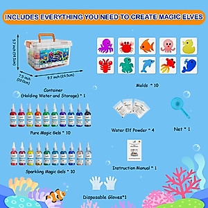 Kiditos Magic Water Elf Toy Kit,Aqua Fairy Water Gel kit with 20 Magic Gel&10 Molds-Easter Craft,Water Pets,Birthday Gifts,Party Favors,Make Your own Squishies Toys DIY Craft Kit for Kids Ages 3+