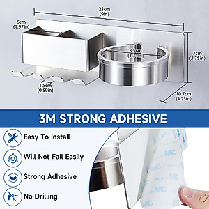 XILIMEN Hair Dryer Holder Wall Mounted, Blow Dryer Holder, Stainless Steel Hair Tool Organizer, Curling Iron Holder No Drilling, Adhesive Hairdryer Holder for Bathroom Barber Shops