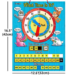 ZazzyKid Tell Time Teaching Clock for Kids: 12.6 x 16.5 inches Board with Magnetic Game Numbers