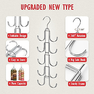 Purse Organizer for Closet, Upgraded Purse Hanger with 10 Big Hooks, 360 Degree Rotation for Better Organizer&Display, Collapsible Space Saving Hangers Rack for Handbag, Belt, Scarve, Tie