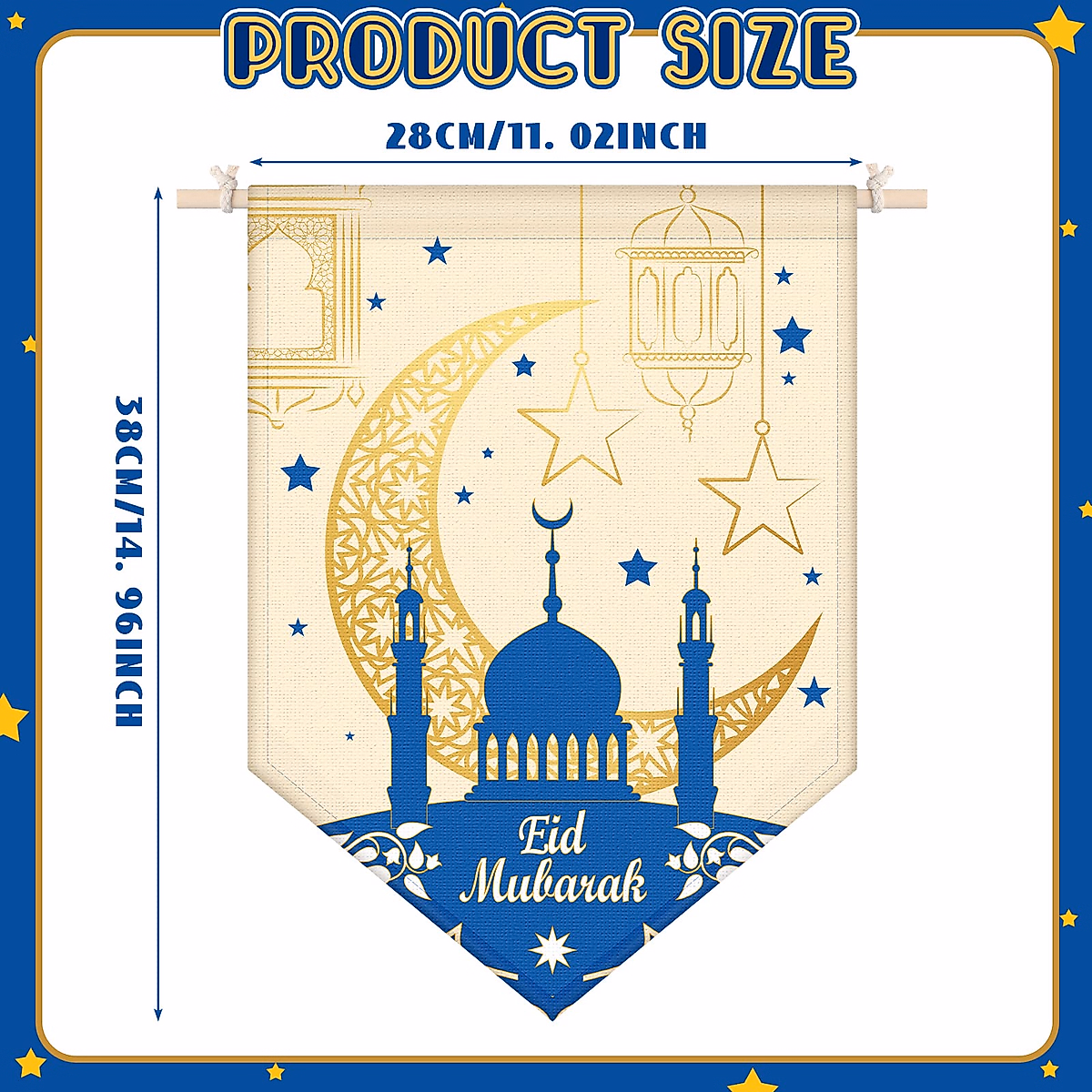 4 Pcs Ramadan Kareem Hanging Door Sign, Eid Mubarak Decorative Ramadan Canvas Sign Party Decorations Welcome Banner for Ramadan Kareem Eid Mubarak Home Door Decor Party Supplies, 14.96 x 11.02 Inch