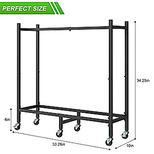 YBING 2.6ft Outdoor Indoor Firewood Storage Rack with Wheels, Assembled Metal Tubular Log Stacker Holder for Patio Fireplace Wood Pile Lumber Storage Stand Cart, Matte Black