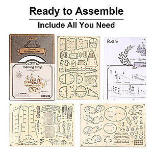 Rolife 3D Wooden Puzzles Model Kit for Adults to Build, Wooden Model Ship Series Sailing Ship Building Model Kit, DIY Crafts Hobbies/Collections/Decorations/Gifts for Friends and Family (Sailing Ship)