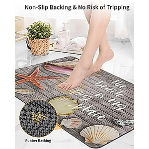 Gogobebe Super Absorbent Diatom Mud Mat Starfish Shell Conch on Vintage Wooden Planks Quick-Drying Thin Bath Mat Non-Slip Bathtub Mat Anti-Skid Rubber Bathroom Shower Mat 16x24in