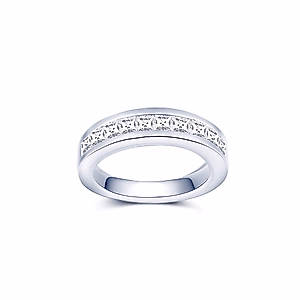 Beyond Brilliance 1.0 Carat Diamond, Channel-Set 14K White Gold Princess Cut 11-Stone Diamond Bridal Wedding Band Ring (J-K, SI1 -SI2) Natural Diamond Wedding Band For Women | Gift Box Included Size-6.5